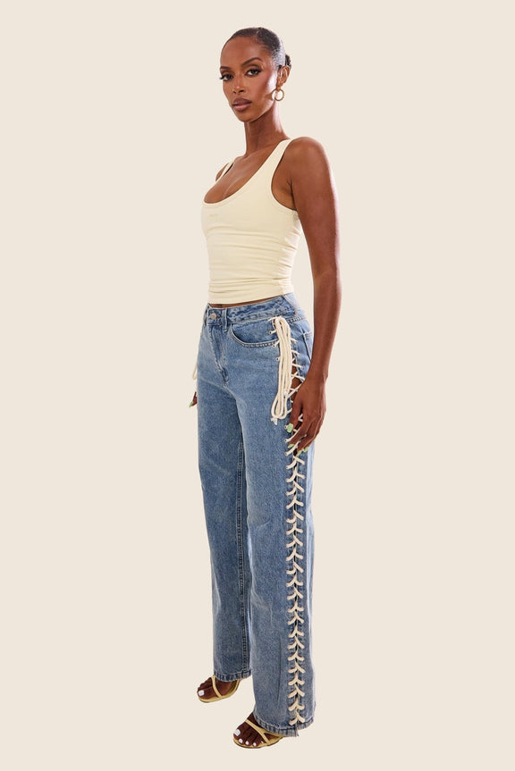 The Denim Lace Up Jeans in Dark Wash – marsthelabel